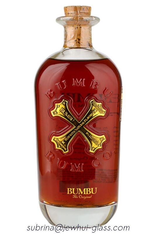 750ml Fancy Rum Bottle Round Shape With Metal Label Rum Glass Bottle